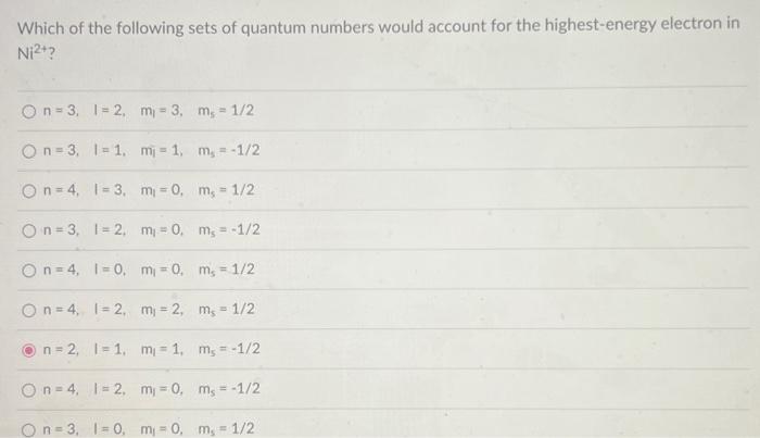 Solved Which of the following sets of quantum numbers would | Chegg.com