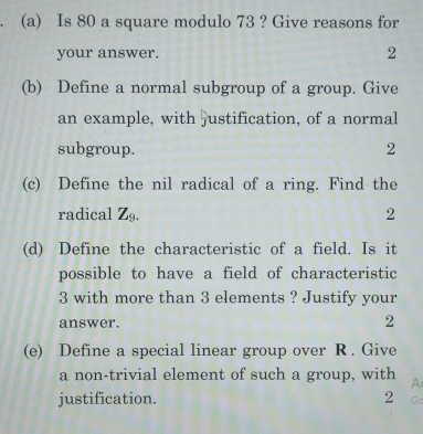 Solved (a) ﻿Is 80 ﻿a square modulo 73 ? ﻿Give reasons for | Chegg.com