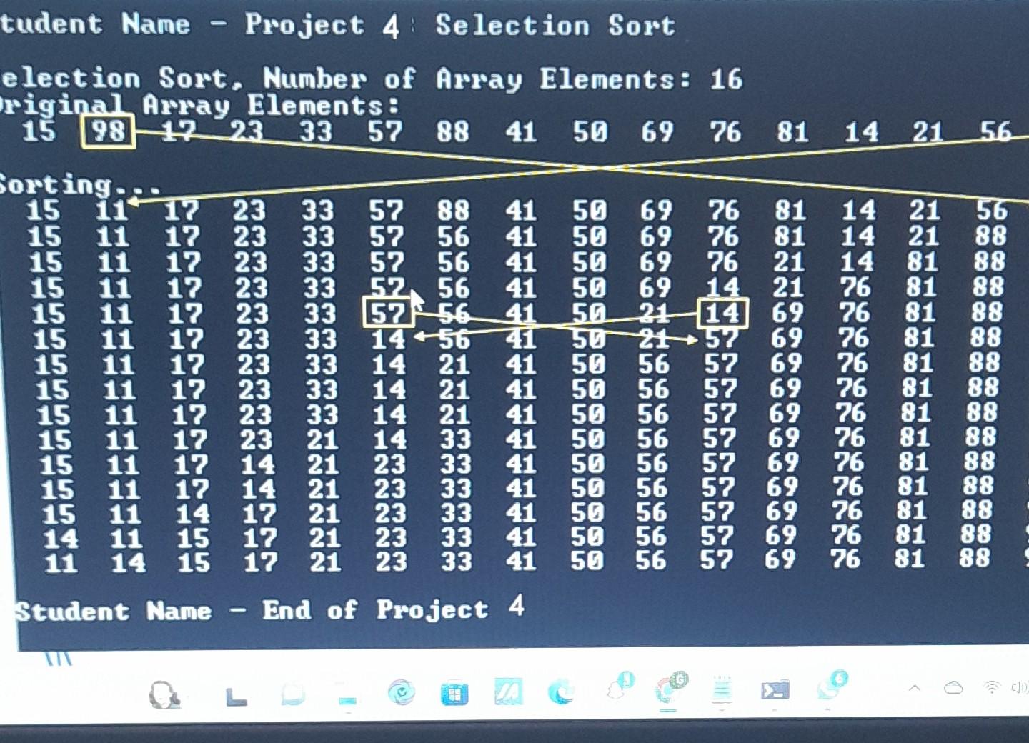Solved tudent Name - Project 4 Selection Sort election Sort. | Chegg.com