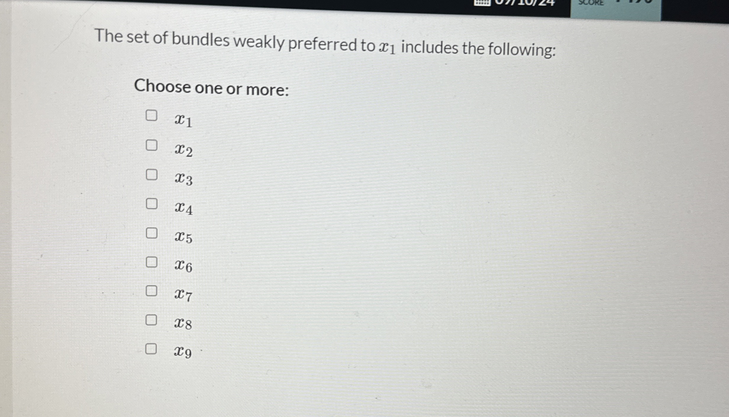Solved The set of bundles weakly preferred to x1 ﻿includes | Chegg.com