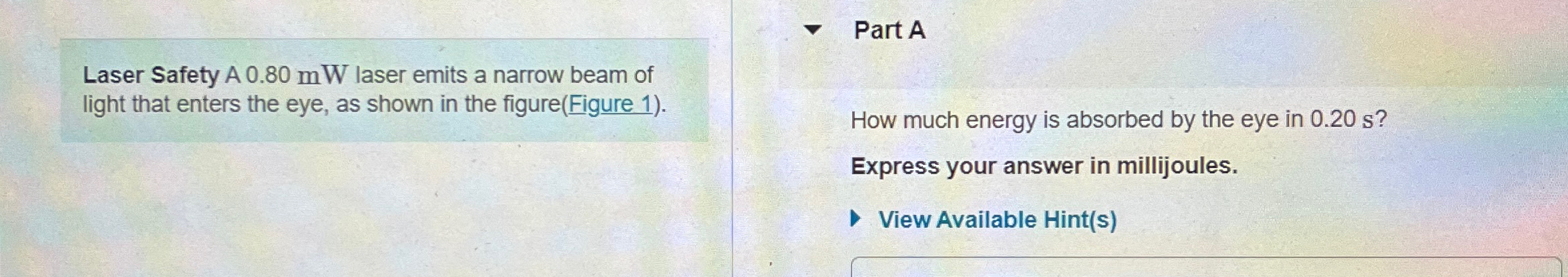 Solved Laser Safety A 0.80mW ﻿laser emits a narrow beam of | Chegg.com
