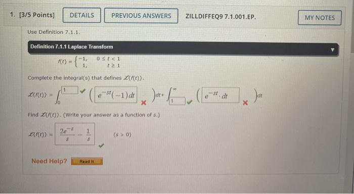 Solved 1. [3/5 Points] DETAILS PREVIOUS ANSWERS ZILLDIFFEQ9 | Chegg.com