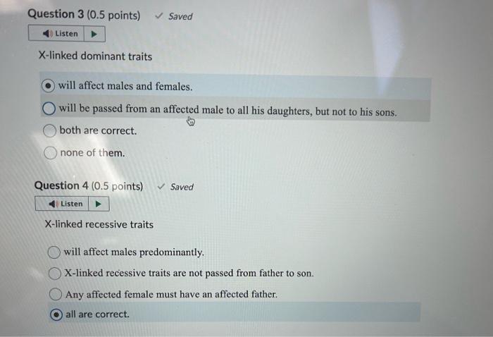 Solved X-linked dominant traits will affect males and | Chegg.com