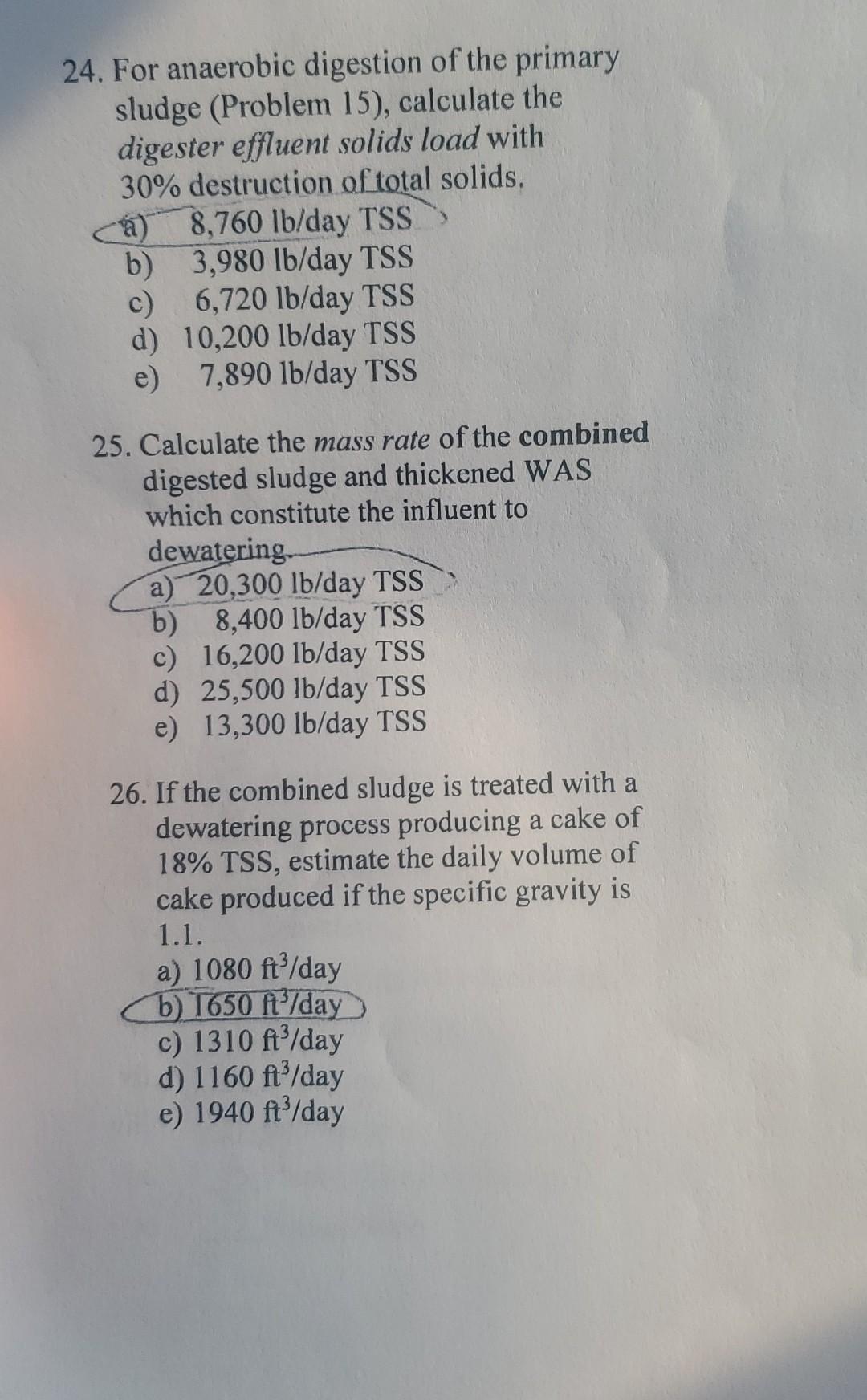 Solved 24. For anaerobic digestion of the primary sludge | Chegg.com