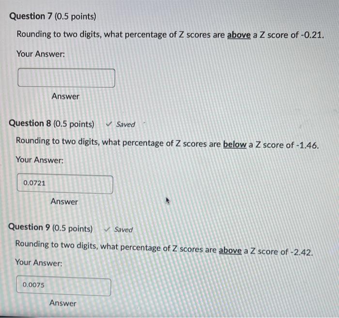 Solved Rounding to two digits, what percentage of Z scores | Chegg.com