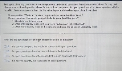 Two types of sarvey quassaons are open questions and | Chegg.com
