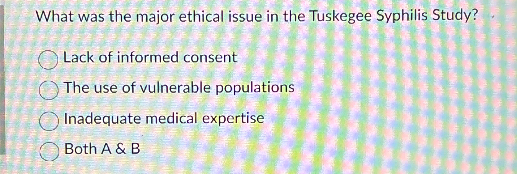 Solved What was the major ethical issue in the Tuskegee | Chegg.com