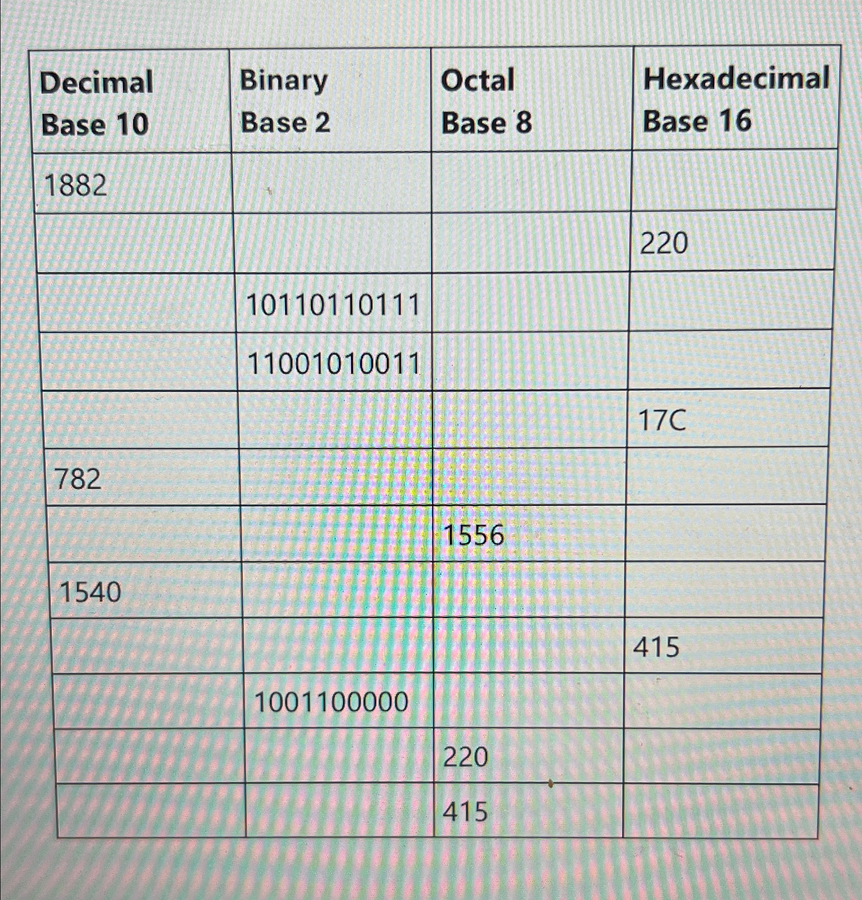 \table[[\table[[Decimal],[Base | Chegg.com