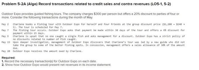 Solved Problem 5-2A (Algo) Record transactions related to | Chegg.com