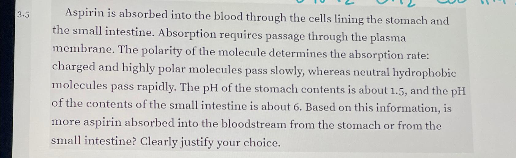 Solved 3.5 ﻿Aspirin is absorbed into the blood through the | Chegg.com