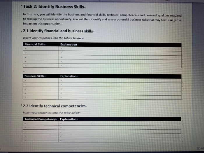 Solved *Task 2: Identify Business Skills. In this task, you | Chegg.com