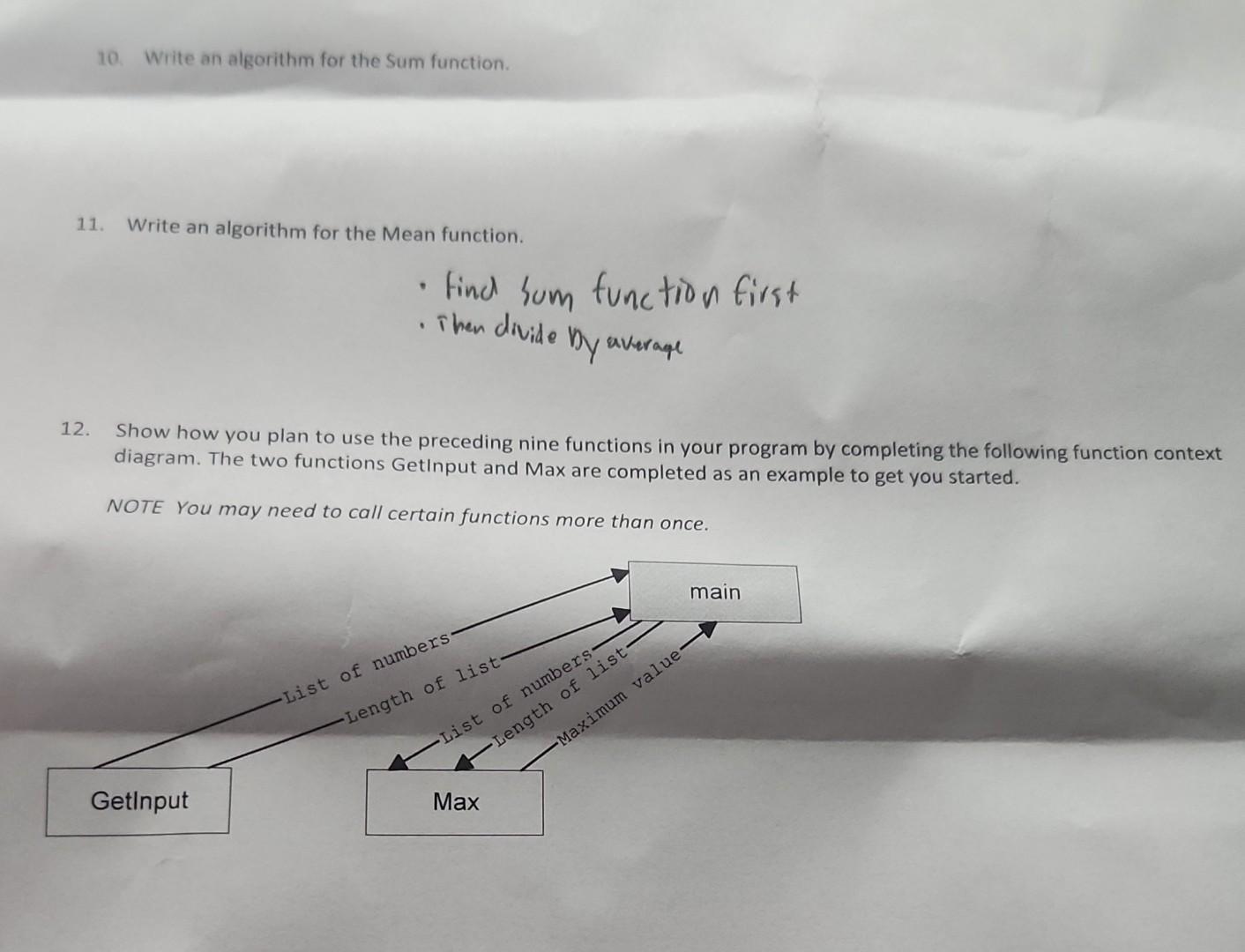 Solved Page 1 of 2 10. Write an algorithm for the Sum | Chegg.com