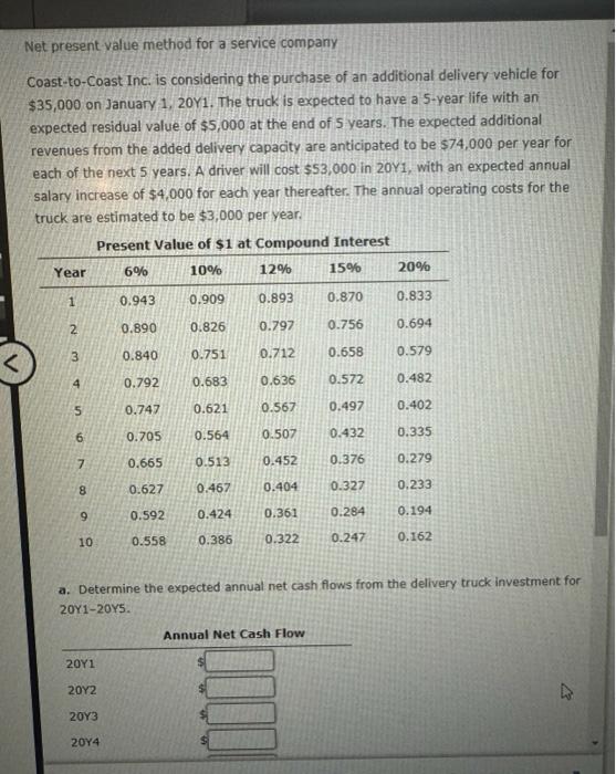 Solved Net present value method for a service company | Chegg.com