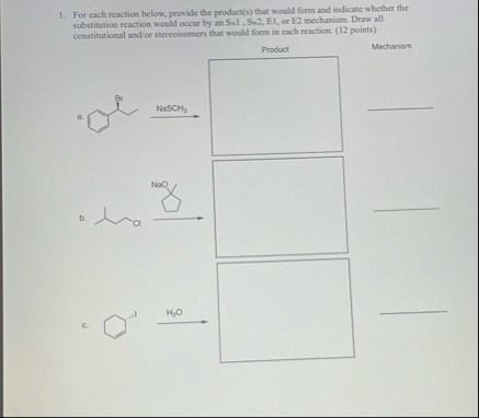 Solved For each reaction below, provide the prodacs(s) ﻿that | Chegg.com