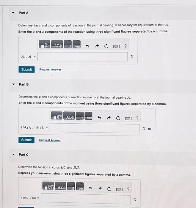 Determine the x and z components of reaction at the | Chegg.com