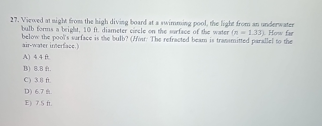 Solved Viewed at night from the high diving board at a | Chegg.com