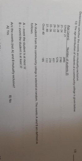 Solved Determine whether the events are mutually exclusive | Chegg.com