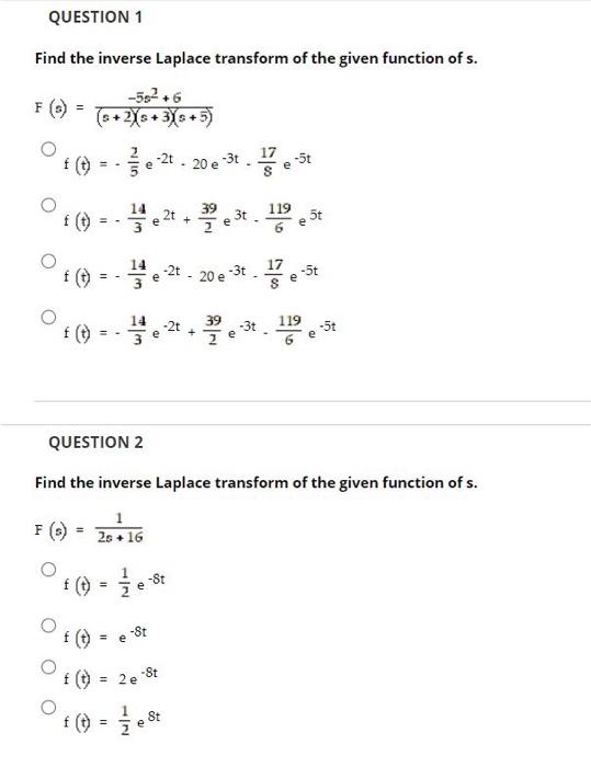 Solved Find the inverse Laplace transform of the given | Chegg.com