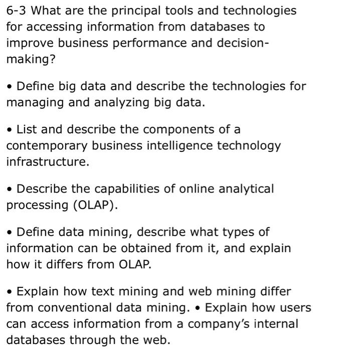 Solved 6-3 What are the principal tools and technologies for | Chegg.com