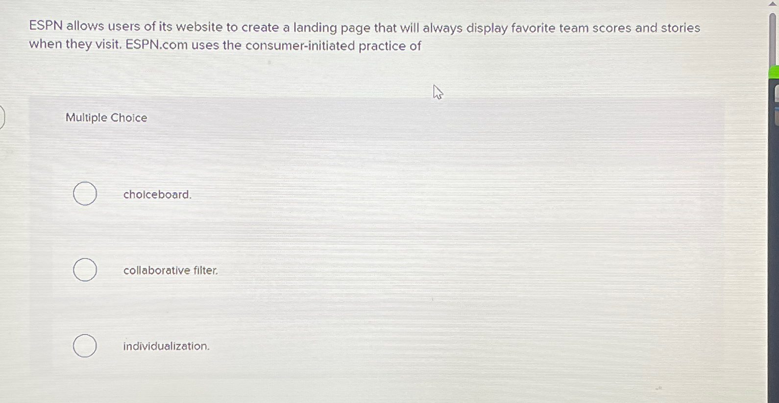 Solved ESPN allows users of its website to create a landing | Chegg.com