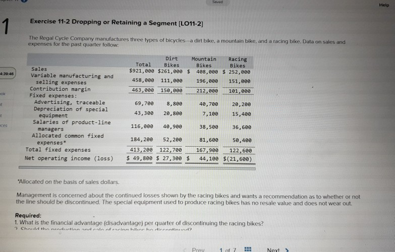Solved Help Exercise 11-2 Dropping or Retaining a Segment | Chegg.com
