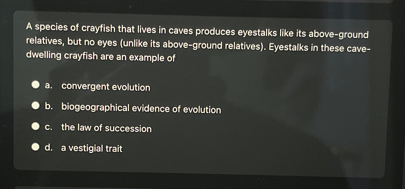 Solved A species of crayfish that lives in caves produces | Chegg.com