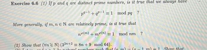 Solved Number Theory Question (2) pleaseExercise 6.6 (1) If | Chegg.com