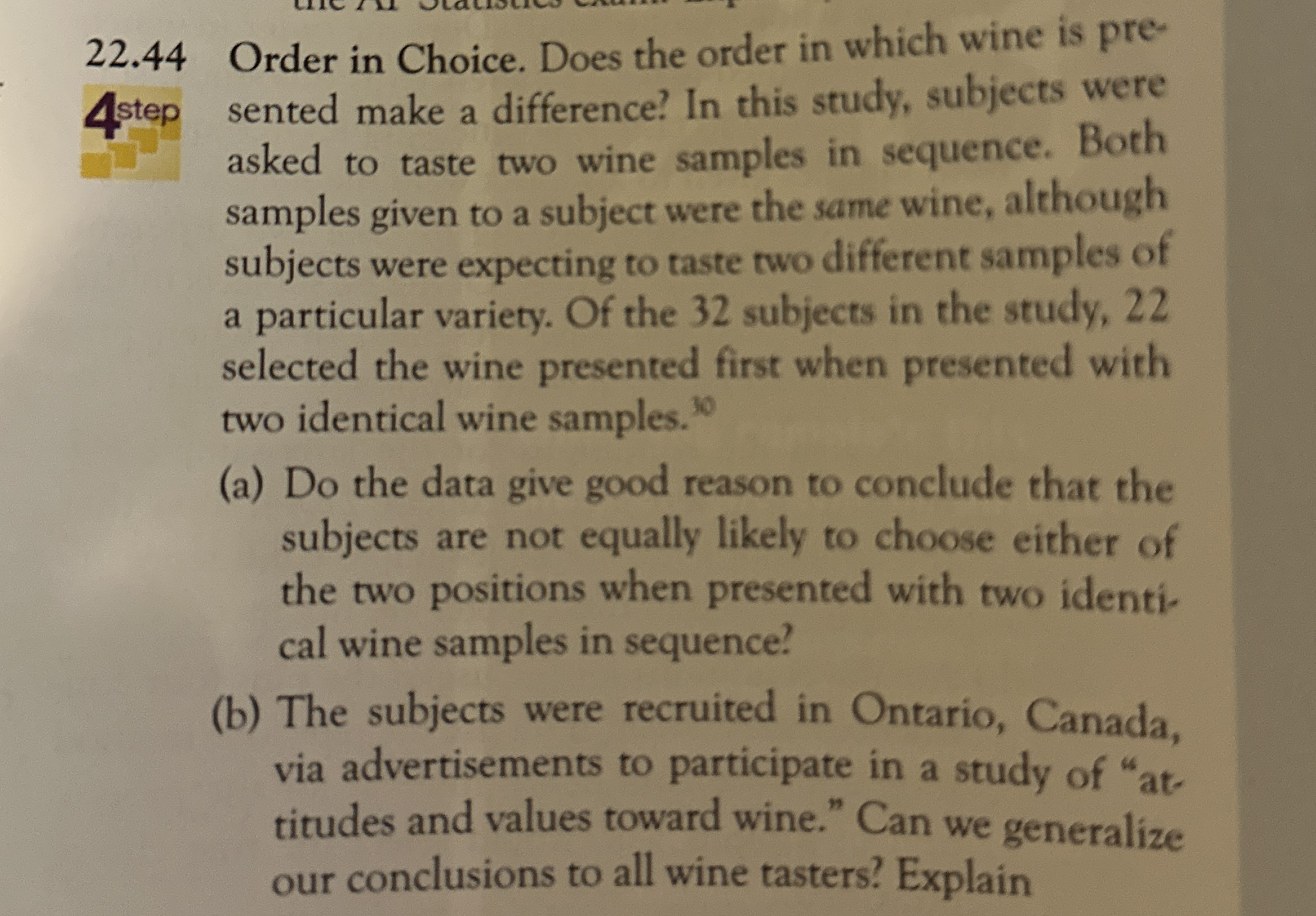 Solved by an EXPERT 22.44 ﻿Order in Choice. Does the order in which wine | Chegg.com