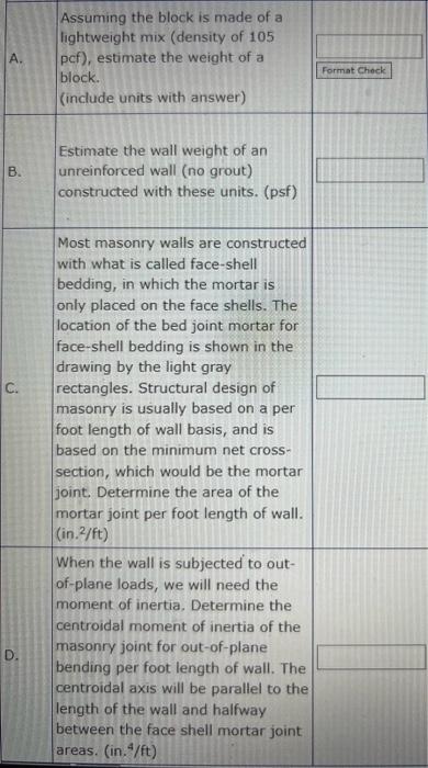Solved The dimensions of a split-faced fluted CMU unit are | Chegg.com