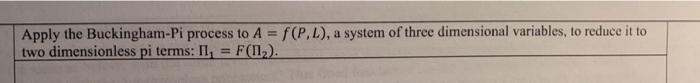 Solved Apply the Buckingham-Pi process to A = f(P,L), a | Chegg.com