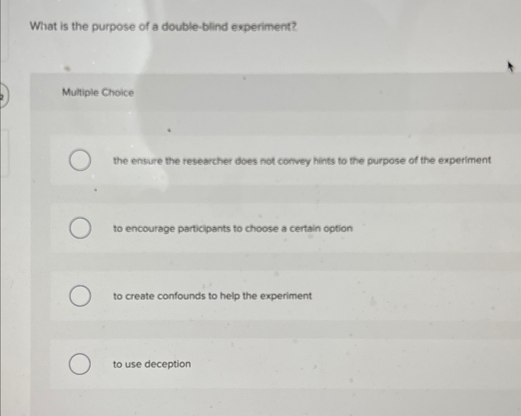 Solved What is the purpose of a double-blind | Chegg.com