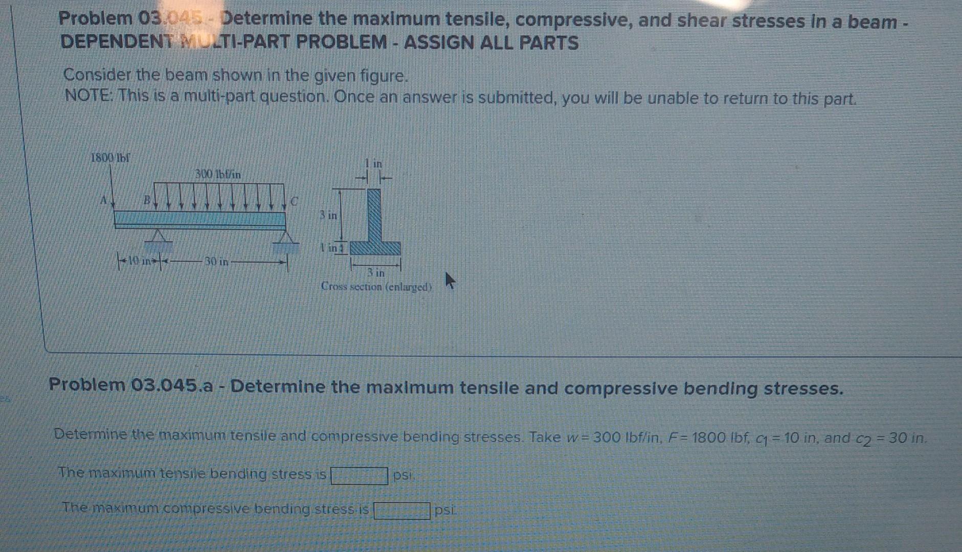 Solved Problem 03.045 - Determine the maximum tensile, | Chegg.com
