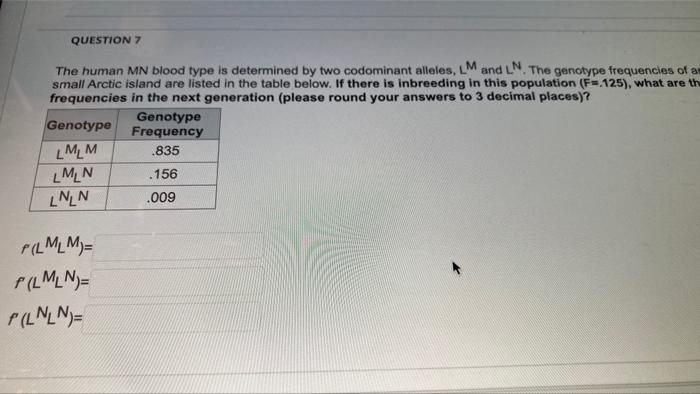 Solved QUESTION 7 The human MN blood type is determined by | Chegg.com