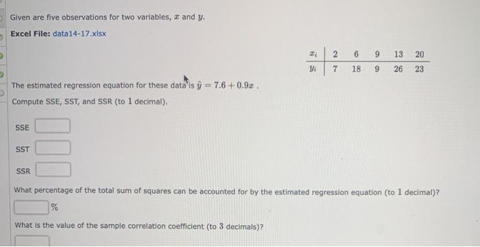 Solved Given are five observations for two variables, and y. | Chegg.com