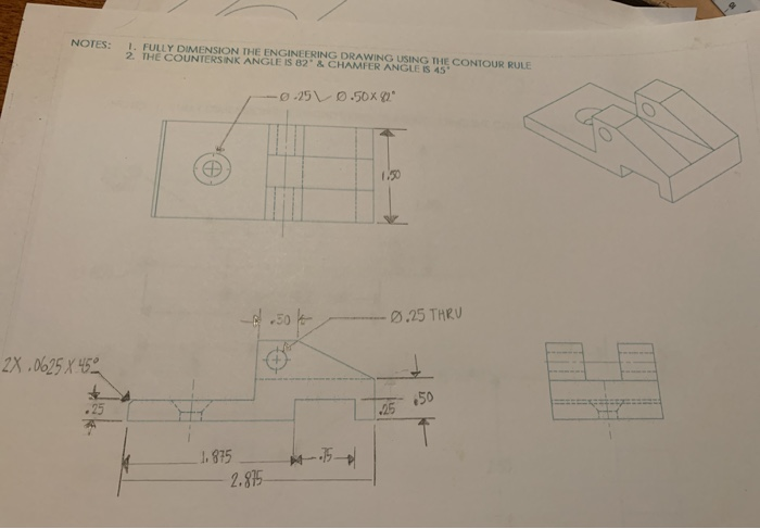 Solved NOTES: 1. FULLY DIMENSION THE ENGINEERING DRAWING | Chegg.com