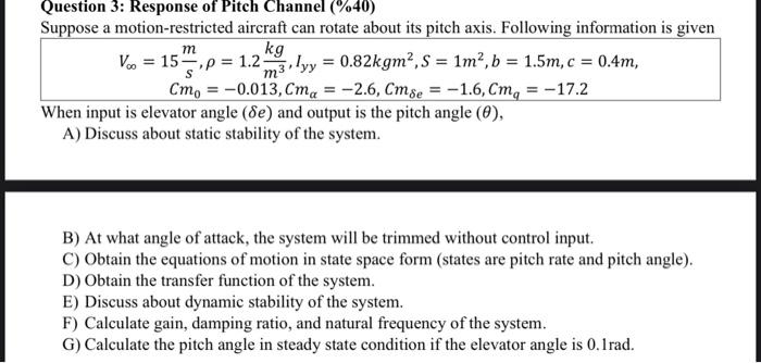 Solved Question 3: Response of Pitch Channel Suppose a | Chegg.com