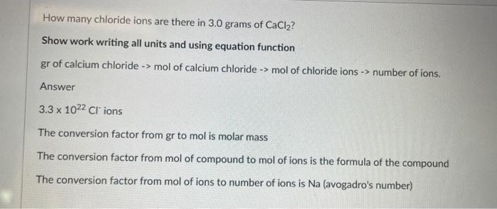 Solved How many chloride ions are there in 3.0 grams of | Chegg.com