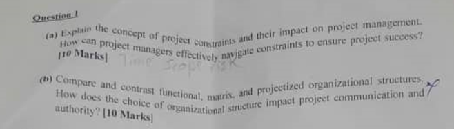 Solved (a) ﻿Explaia the concept of project constraints and | Chegg.com