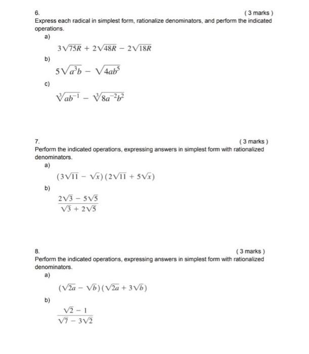 Solved 6. ( 3 marks ) Express each radical in simplest form, | Chegg.com