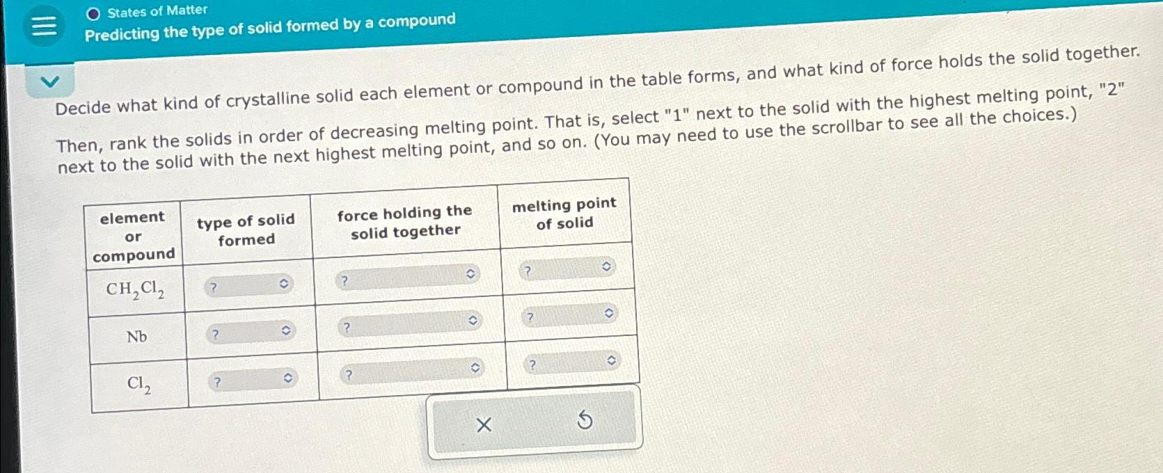 Solved States of MatterPredicting the type of solid formed | Chegg.com