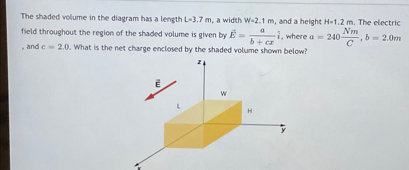 Solved The Shaded Volume In The Diagram Has A Length L 3 7m