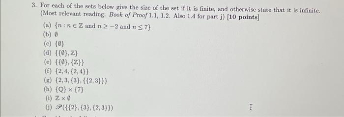 Solved 3. For each of the sets below give the size of the | Chegg.com