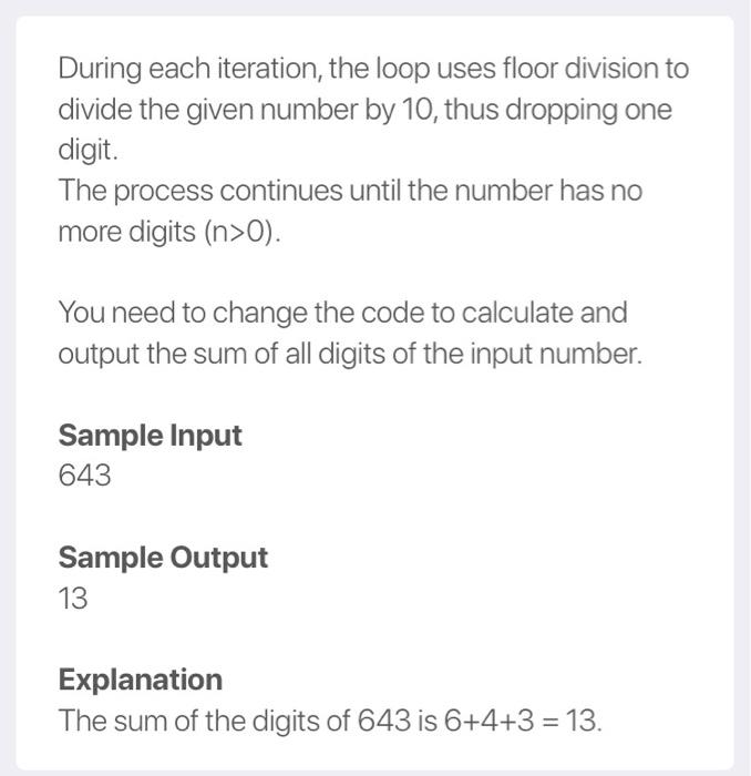 Solved During each iteration, the loop uses floor division | Chegg.com