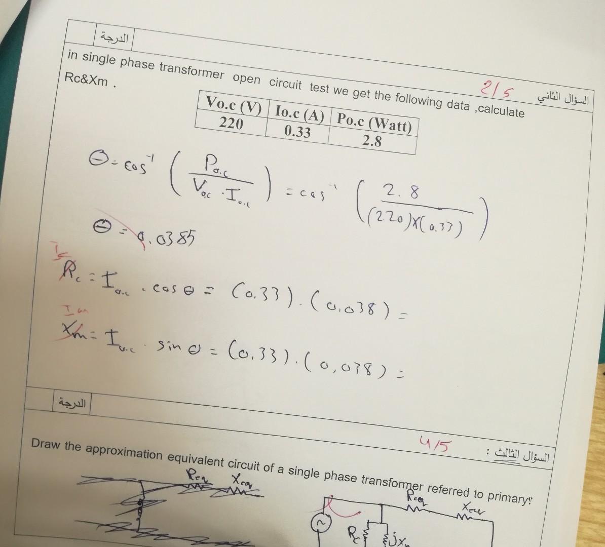 Solved in single phase transformer open circıit Rc\&Xm. 'ing | Chegg.com