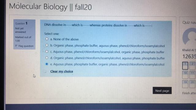 Solved Molecular Biology || fall20 Ouertion 1 DNA dissolve | Chegg.com