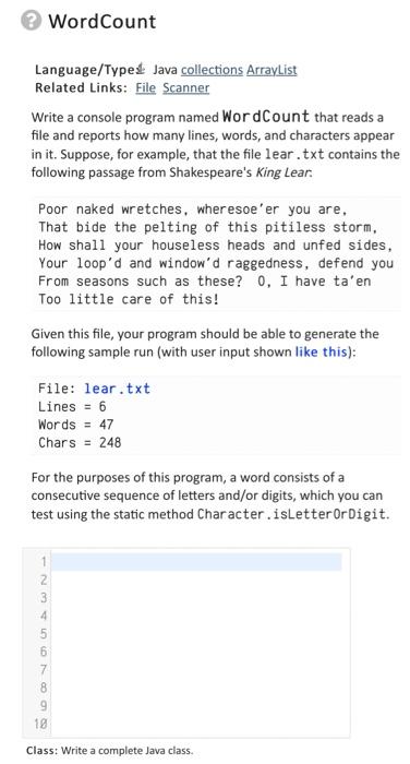 Solved Word Count Language Type Java Collections Arraylist