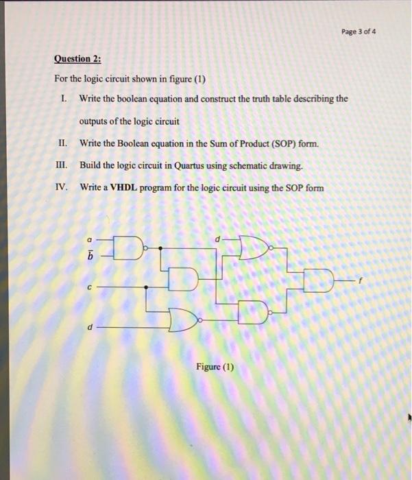 Solved Page 3 of 4 Question 2: For the logic circuit shown | Chegg.com