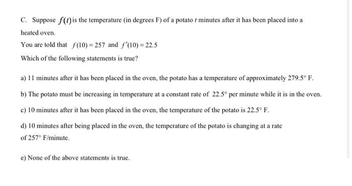 Solved C. Suppose f(t) is the temperature (in degrees F ) of | Chegg.com