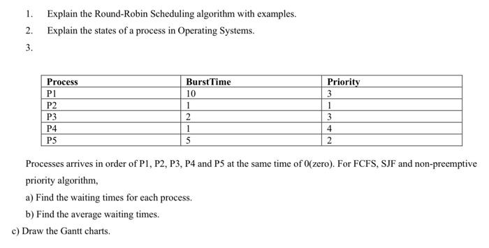 Solved 1. Explain the Round-Robin Scheduling algorithm with | Chegg.com