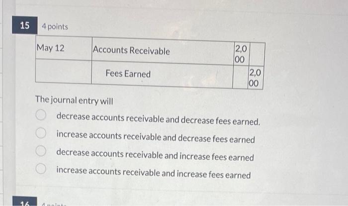 Solved The journal entry will decrease accounts receivable | Chegg.com